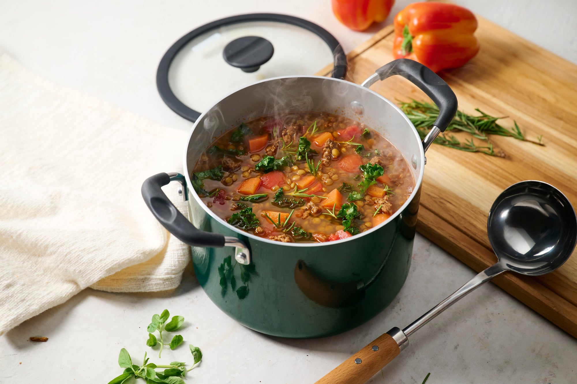 Hearty Lentil Soup Recipe Made in a Ceramic Nonstick Stock Pot ...