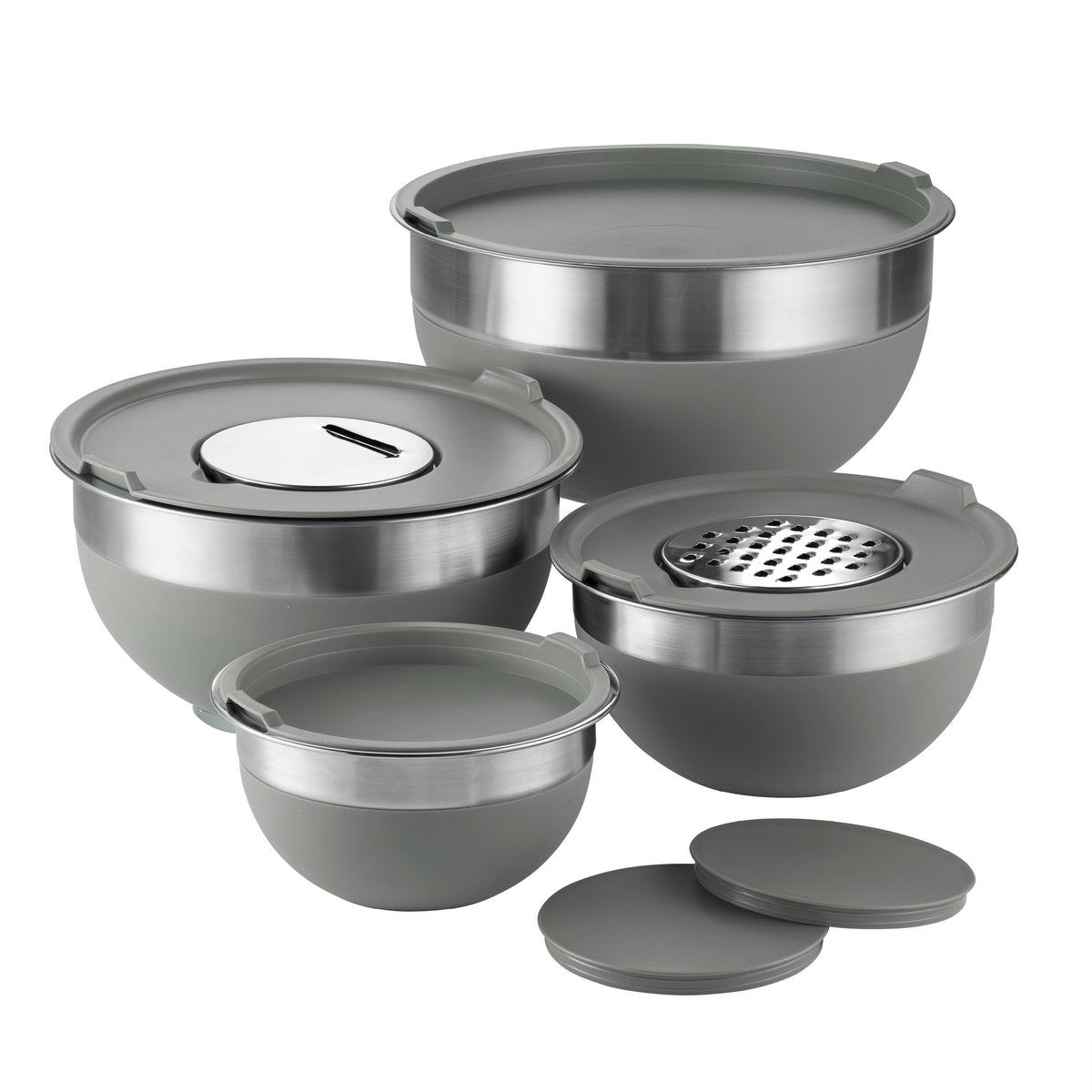 10 Piece Covered Stainless Steel and Silicone Mixing Bowl Set with Gra ...