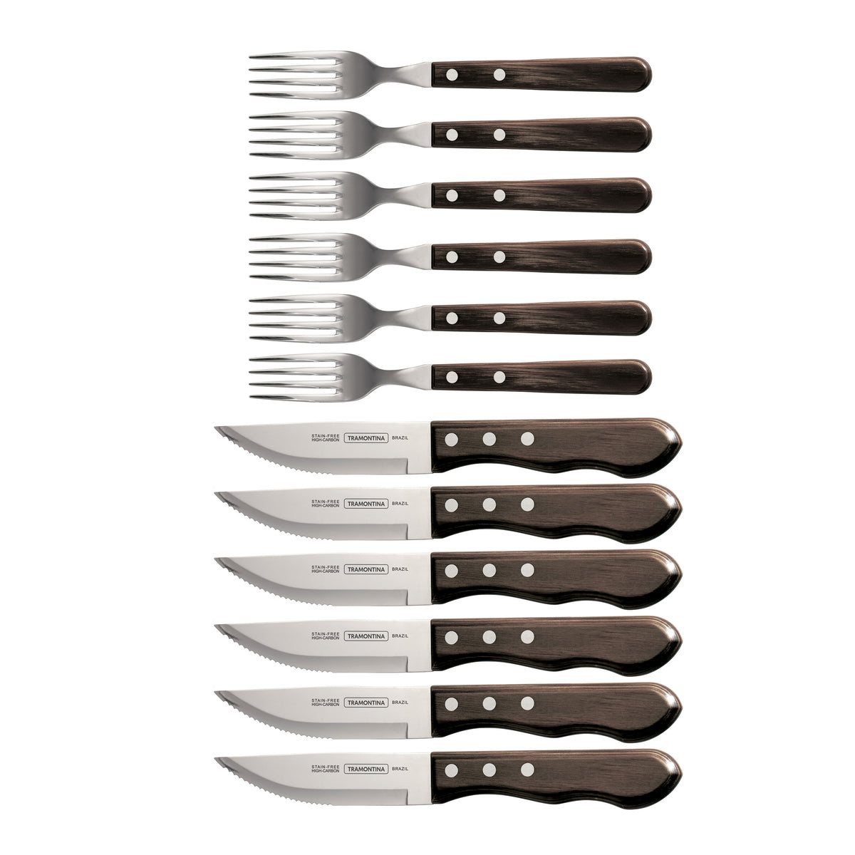 Porterhouse 12 Piece Polywood Steak Knife and Fork Set - Brown ...