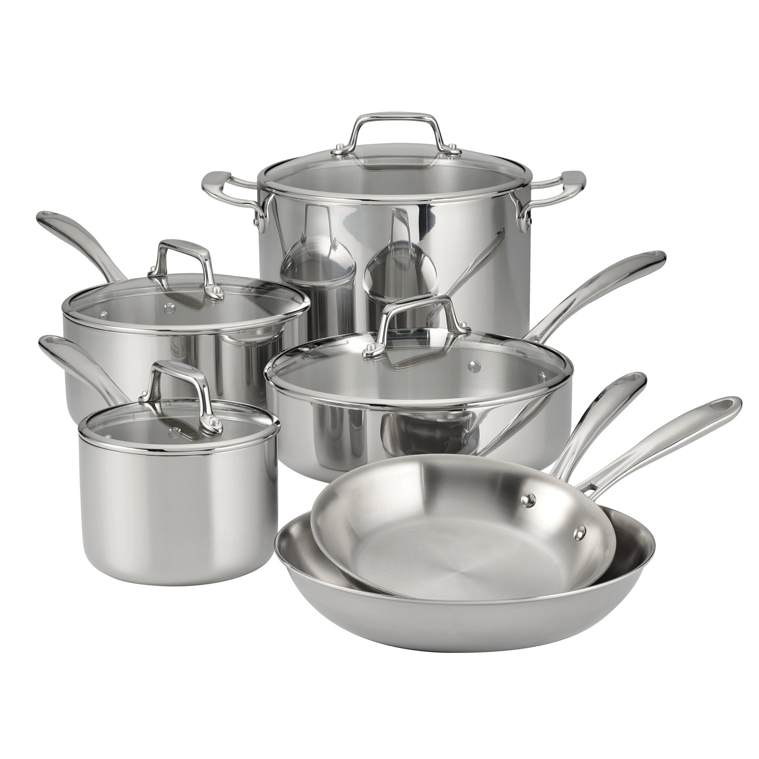 Tri-Ply Clad Stainless Steel Cookware Set with Glass Lids – Tramontina USA