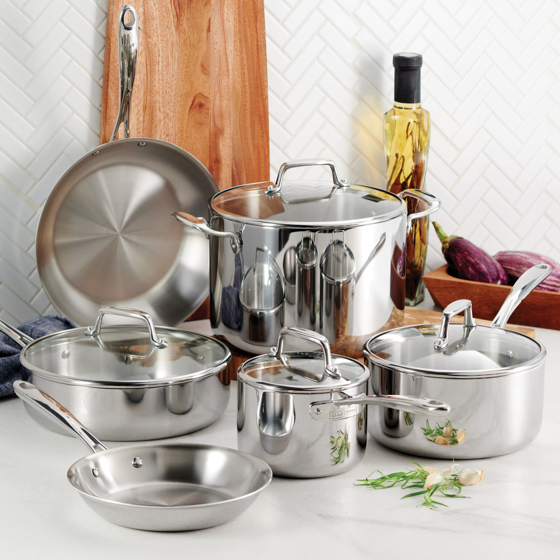 Tri-Ply Clad Stainless Steel Cookware Set with Glass Lids – Tramontina USA