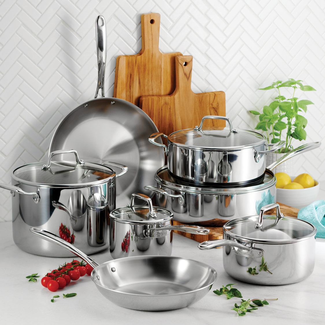 Tri-Ply Clad Stainless Steel Cookware Set with Glass Lids – Tramontina USA