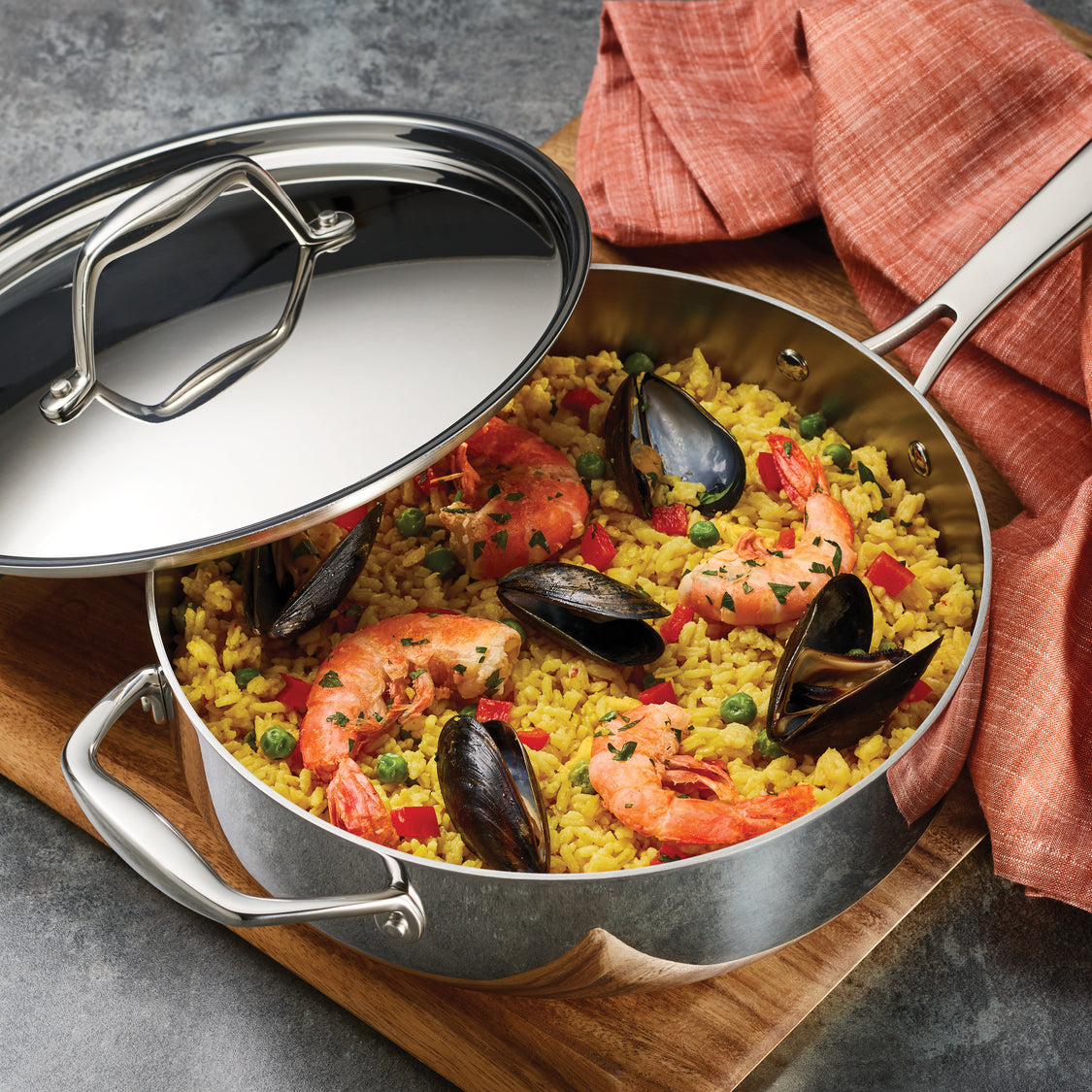 Signature 3 Quart Tri-Ply Clad Stainless Steel Covered Deep Saute Pan ...