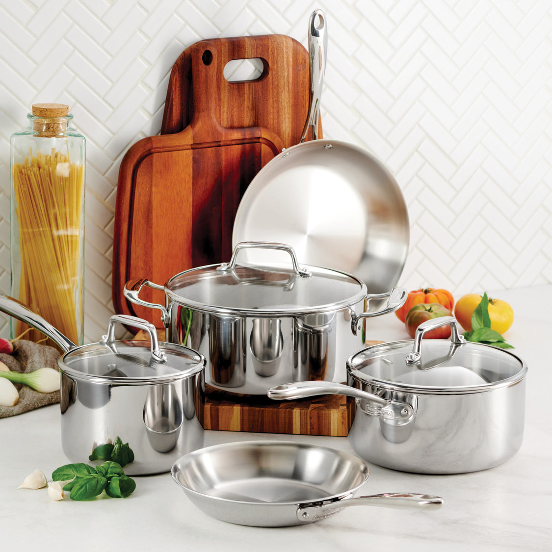 Tri-Ply Clad Stainless Steel Cookware Set with Glass Lids – Tramontina USA